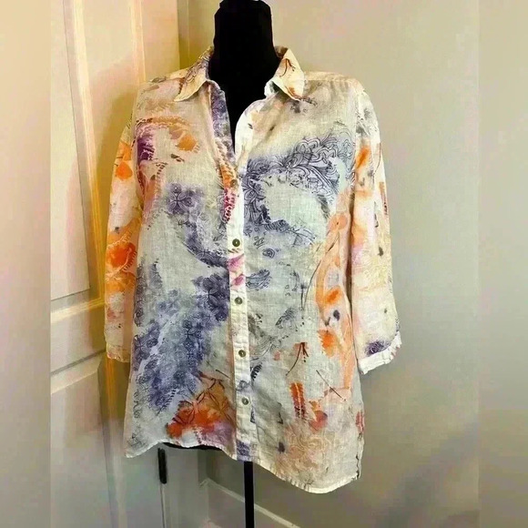 Chico's | Tops | Chicos 0 Linen Spring Soiree Womens 2 Watercolour ...